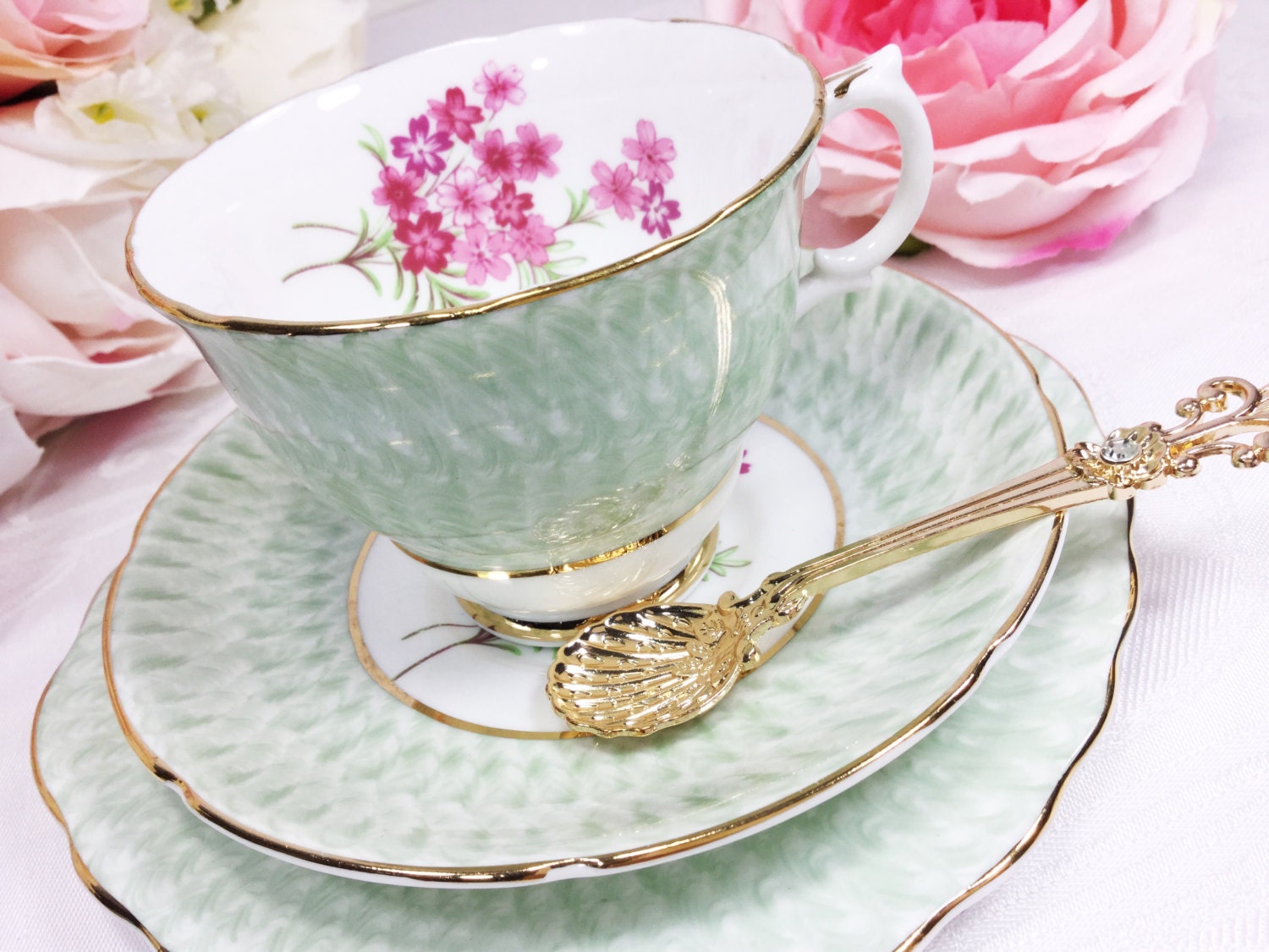Dakin Pink Floral Bone China English Tea Trio, Bone China English Tea ...