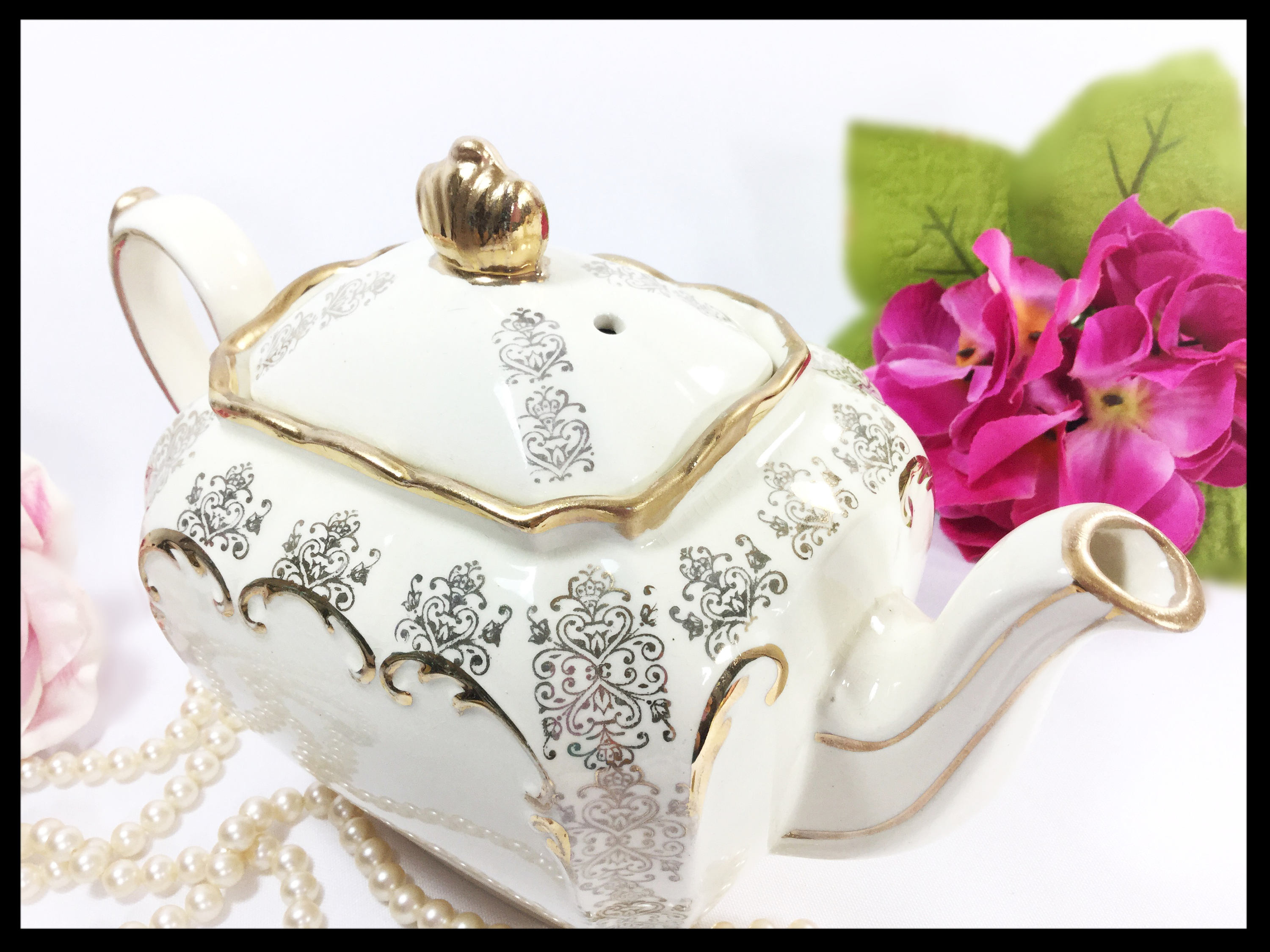 Gorgeous Cubed Sadler English Floral Gilt Teapot, Sadler Teapot, Cubed ...