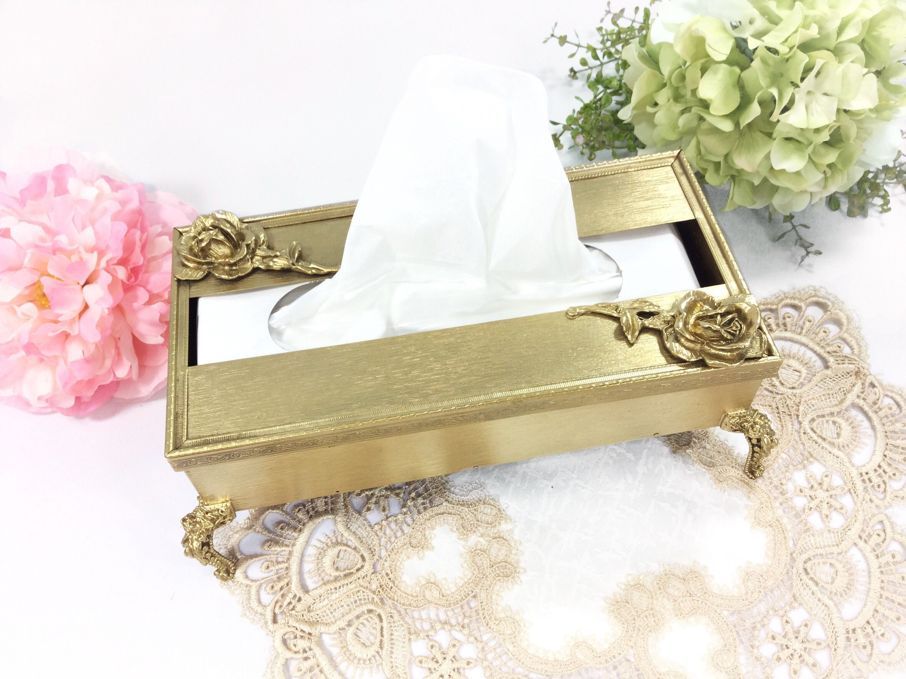Matson Inspired Gold Tissue Box Cover, Ormolu Filigree Tissue Box Cover ...