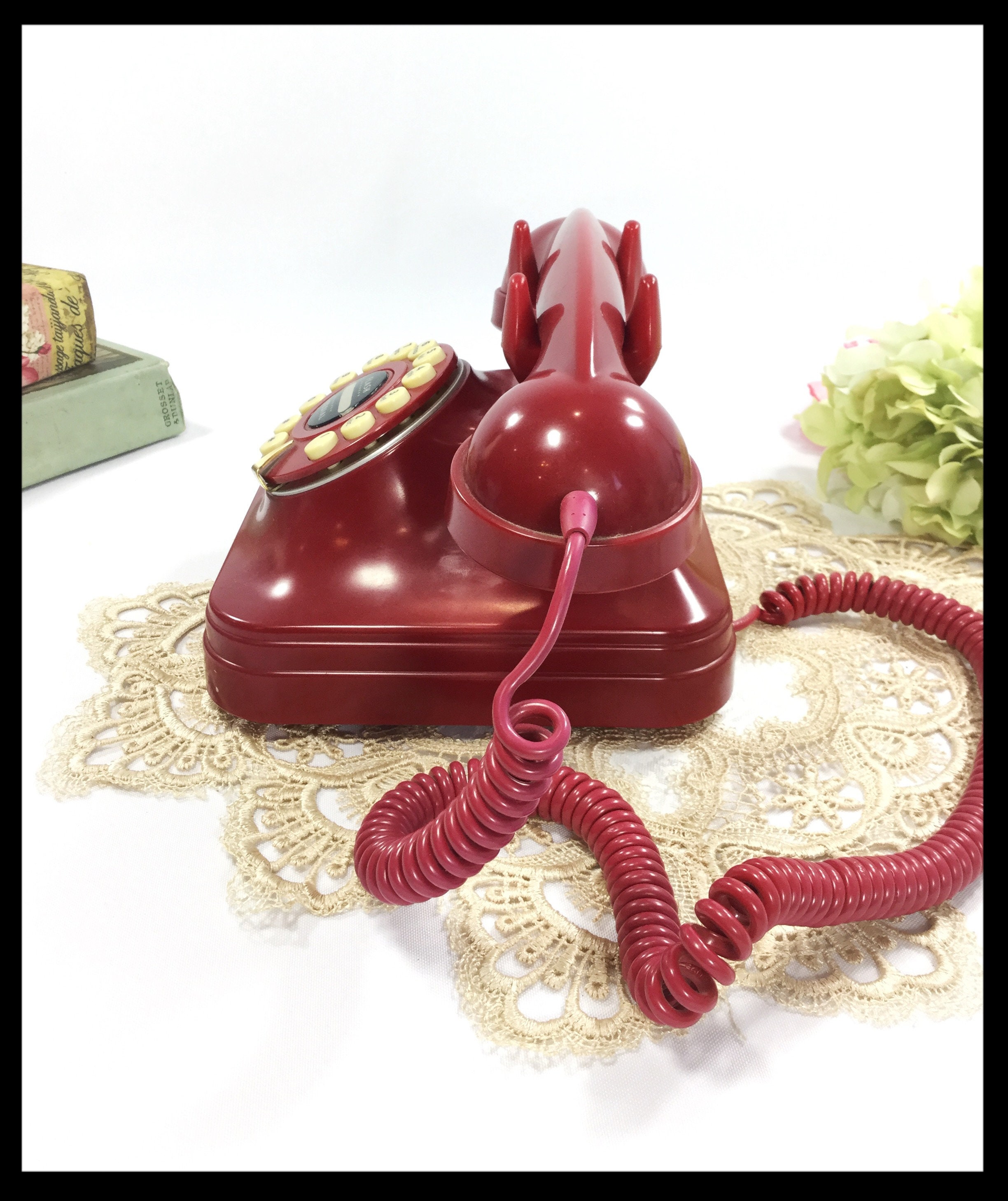 Vintage Retro Style Matte Red Push Button Telephone, Red Desk Top Phone ...