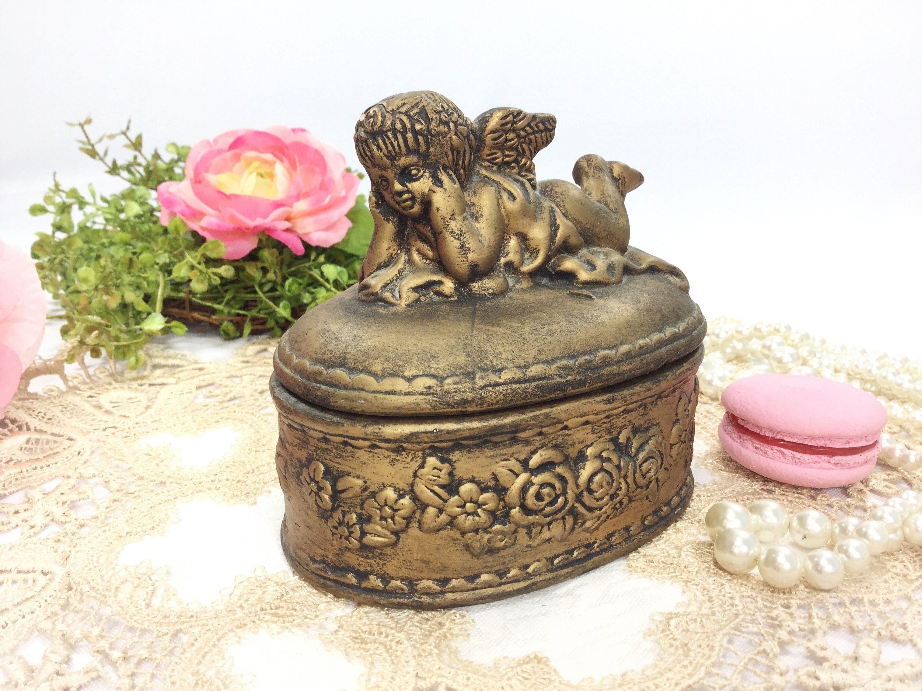 Vintage Gold Cherub Trinket Box, Gold Cherub Box, Angel Trinket Box ...
