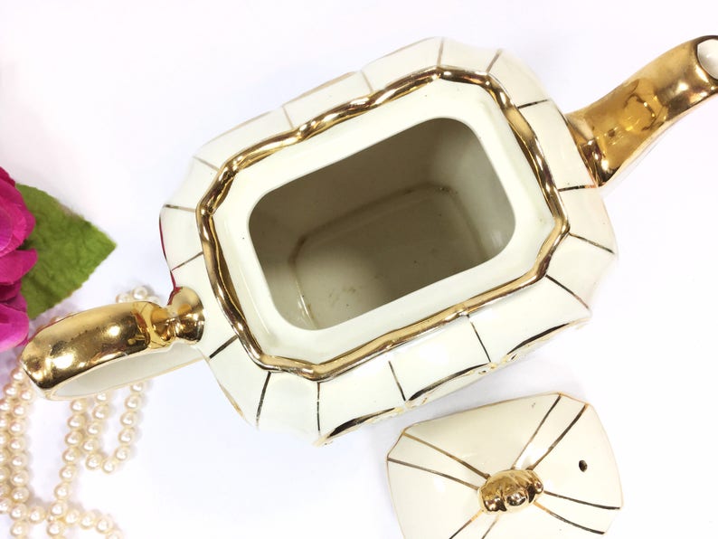 Enchanting Cubed Sadler Teapot Full Sized Gold Filigree | Etsy