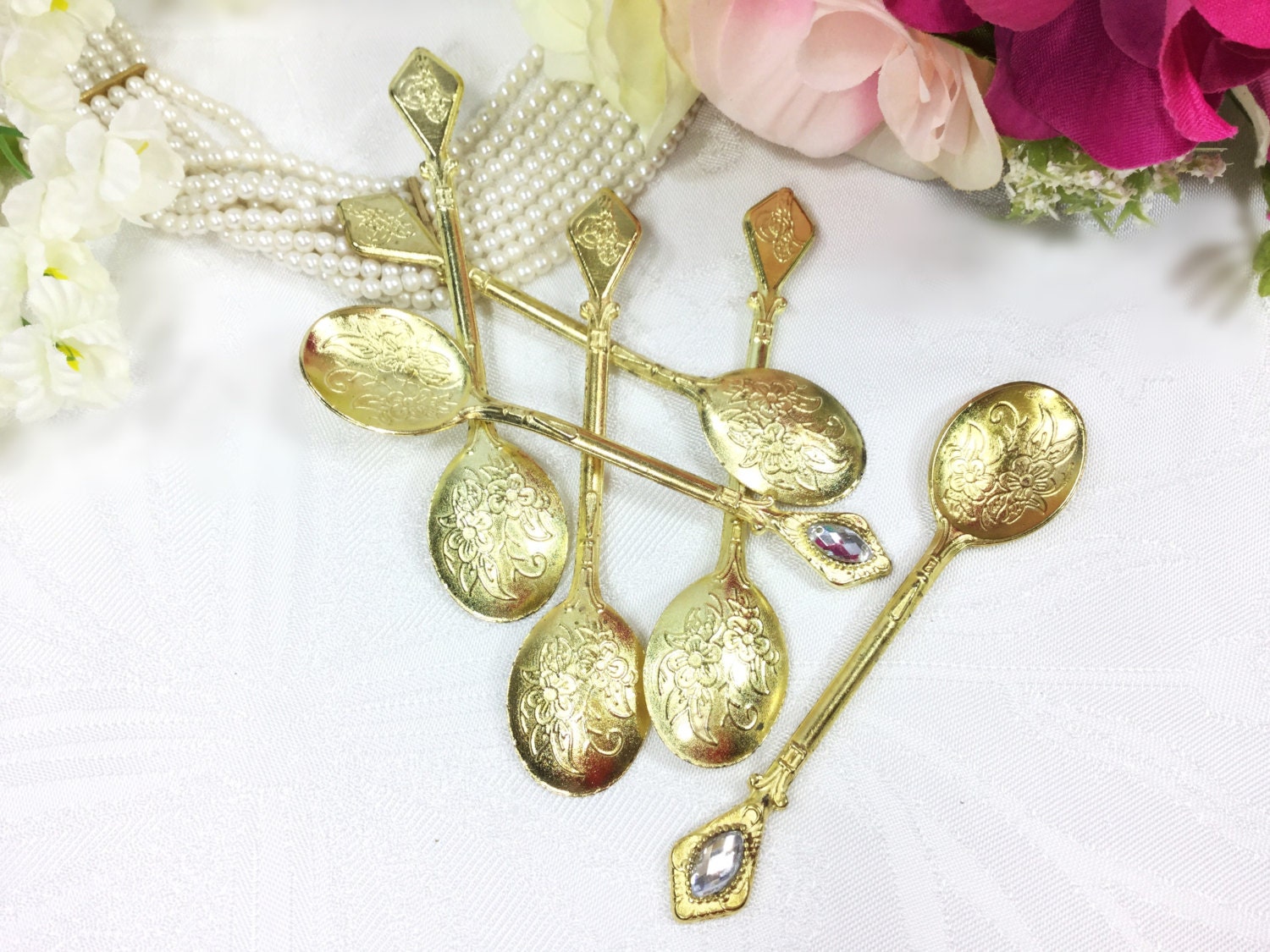 Set of 6 Gold Tea Spoons, Coffee Spoons, Demitasse Spoons, Ice Cream ...