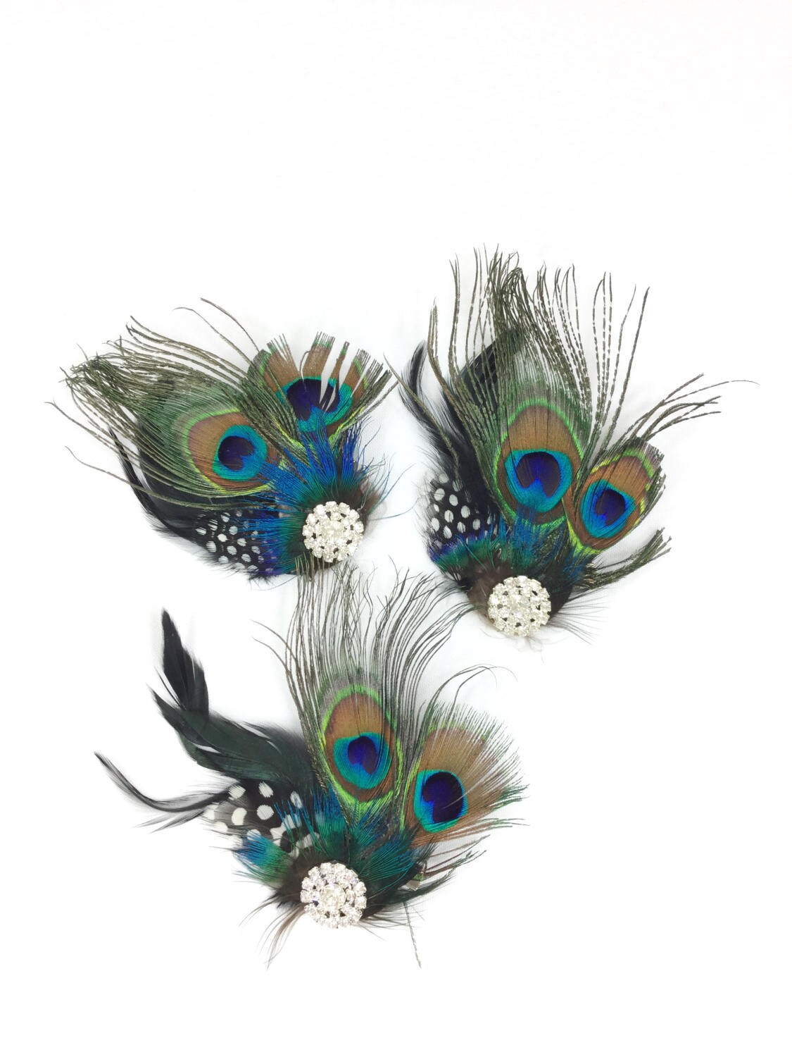 Lot of 3 Ladies Peacock Feather Hair Clips, Peacock Hair Accessory For ...