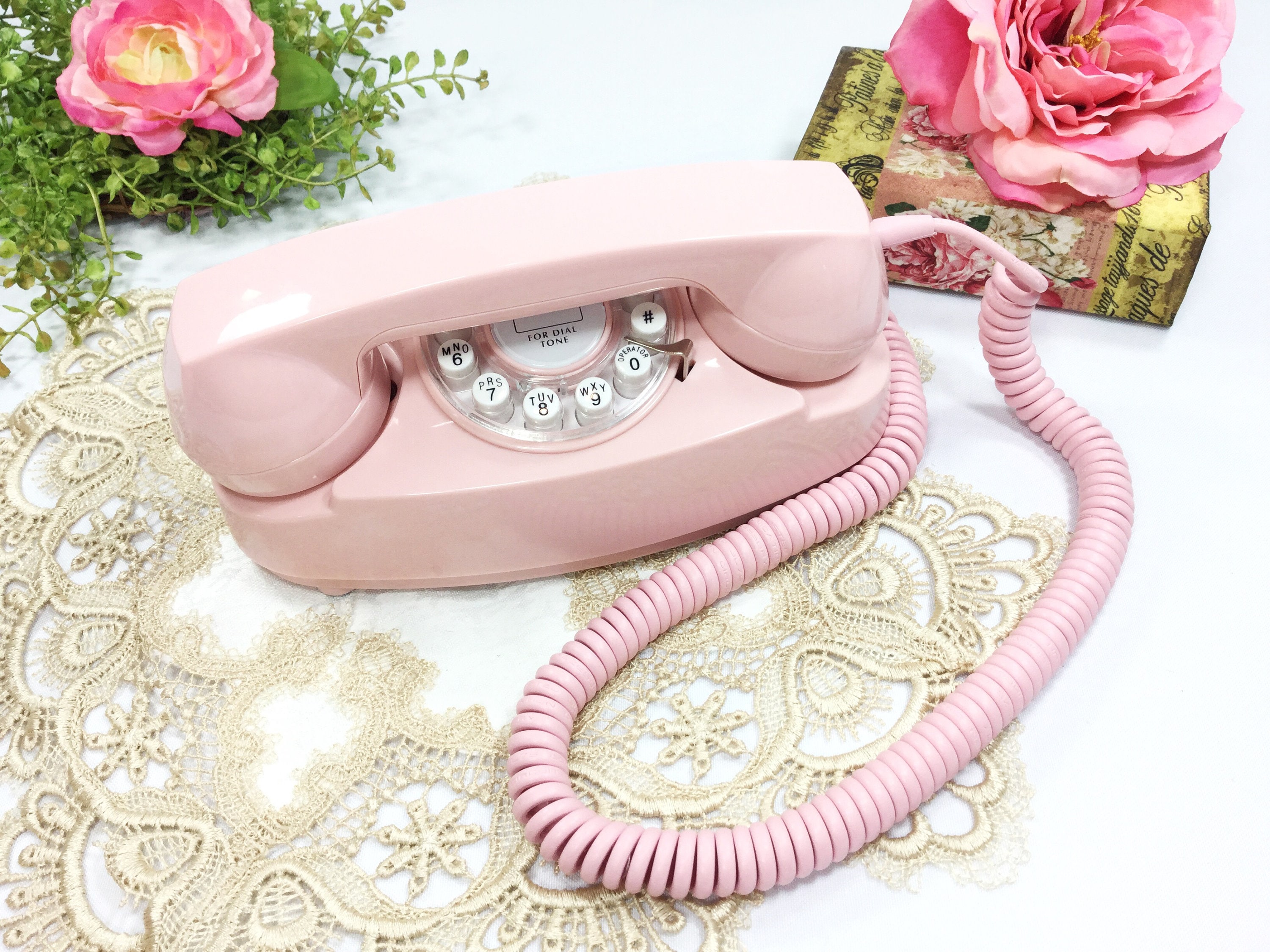 Pink Retro Push Button Telephone, Pink Corded Desk Top Phone, Vintage ...