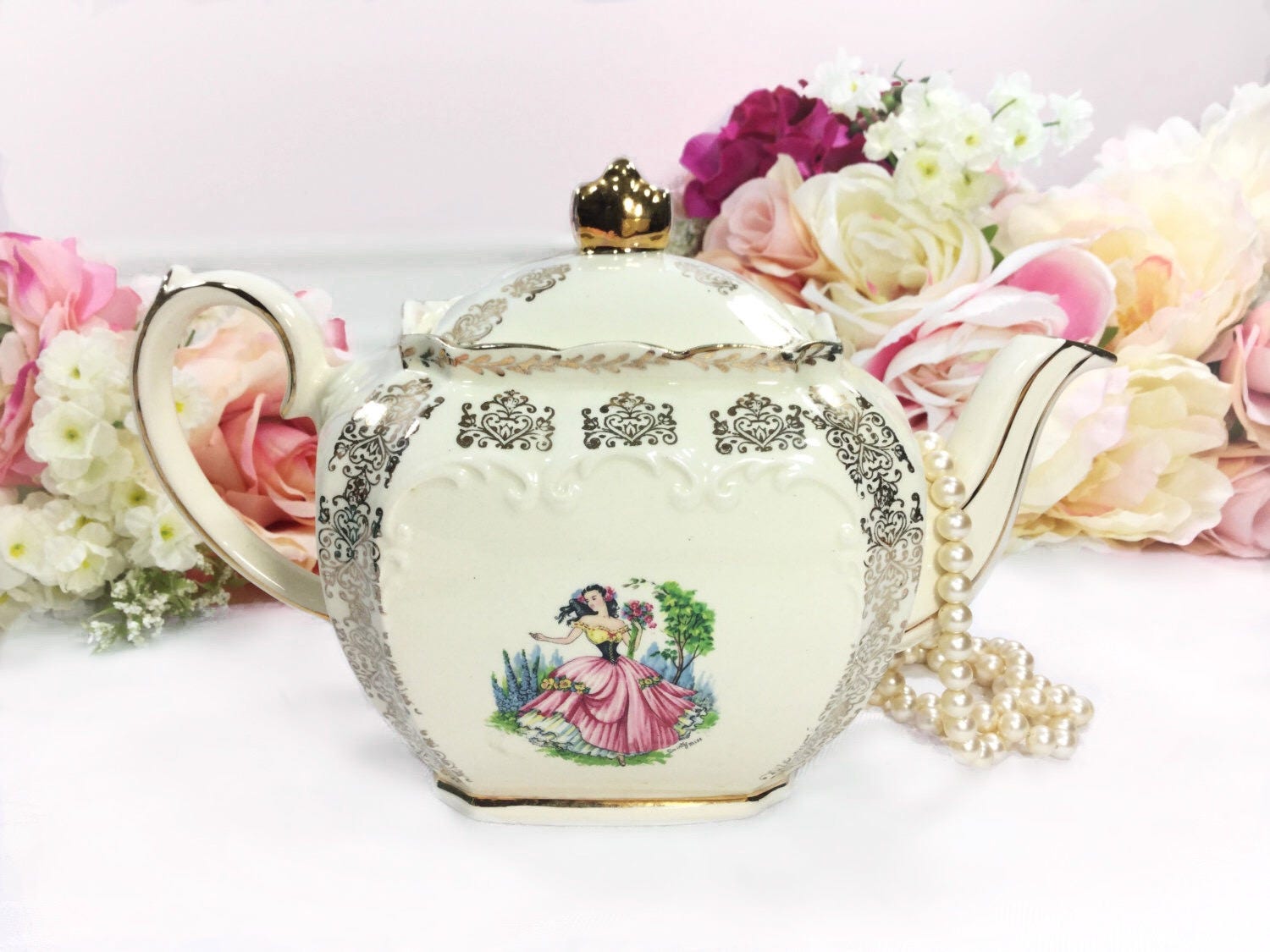 Elegant Cubed Sadler Dainty Miss Teapot, Dainty Miss English Teapot ...