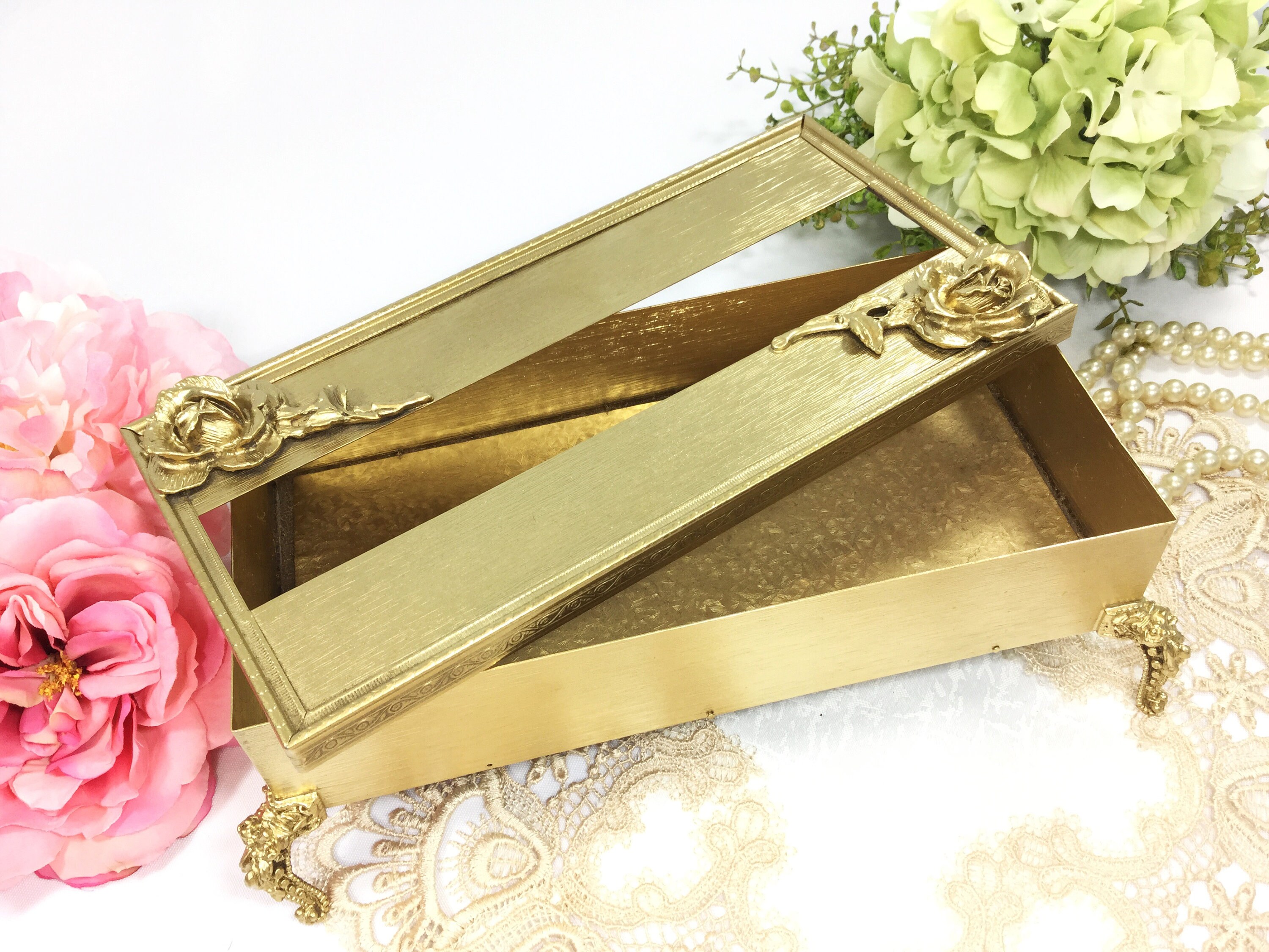 Matson Inspired Gold Tissue Box Cover, Ormolu Filigree Tissue Box Cover ...