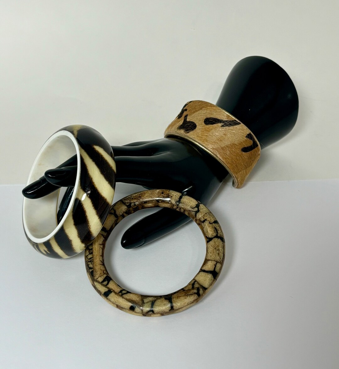 Animal Print Bangles. Lot of 3. Zebra Leopard Snake Skin. Leather Cow ...