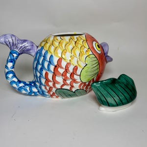 Colorful Koi Fish Ceramic Pitcher/teapot. Signed W. C. L. China ...