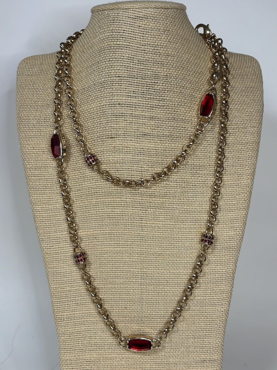 Vintage Coldwater Creek Necklace: Ruby Red Station Chain, 40" Tunic ...