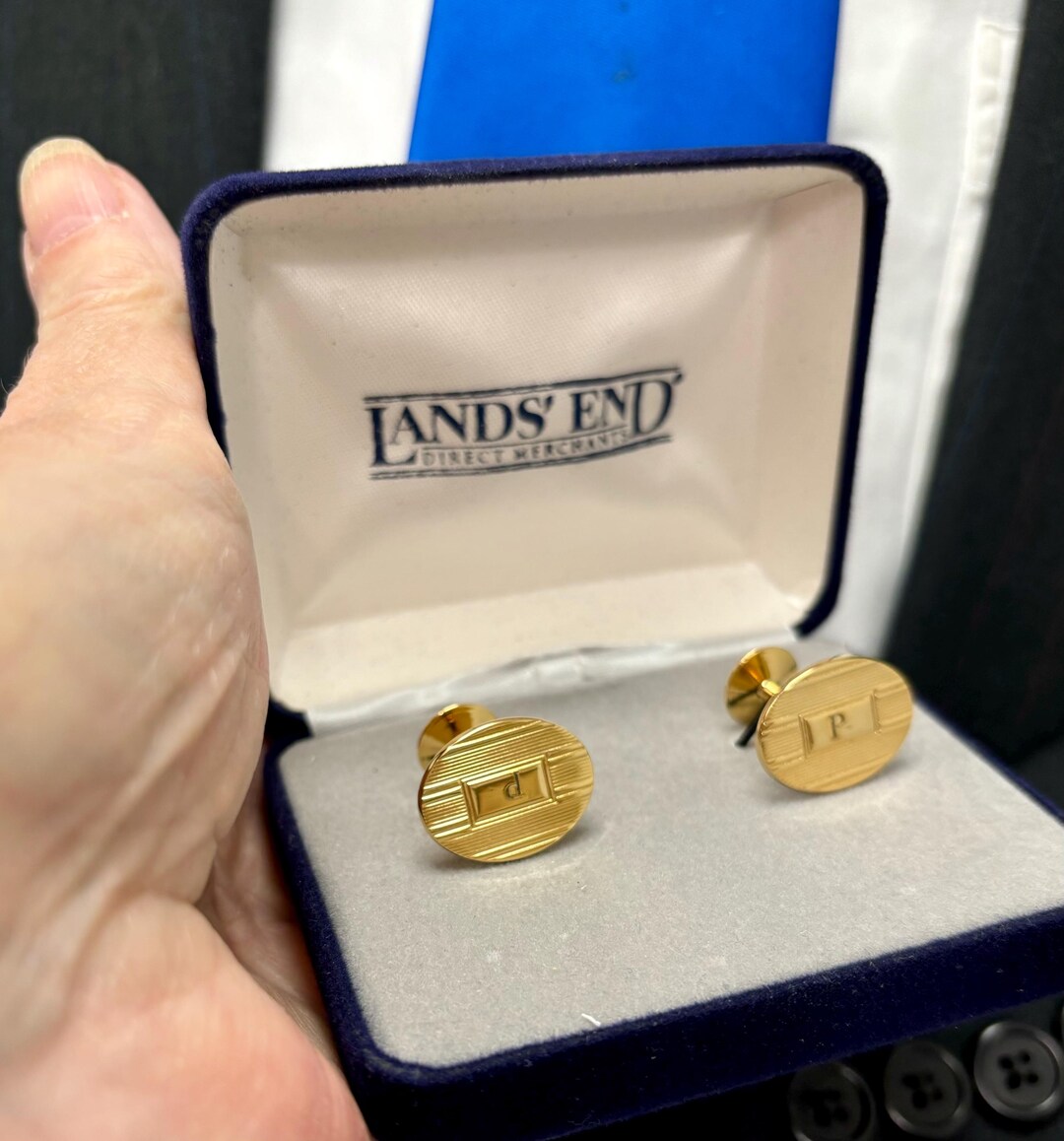 Vintage Land's End Cufflink Studs: Gold Tone Initial "p" Monogram - Etsy