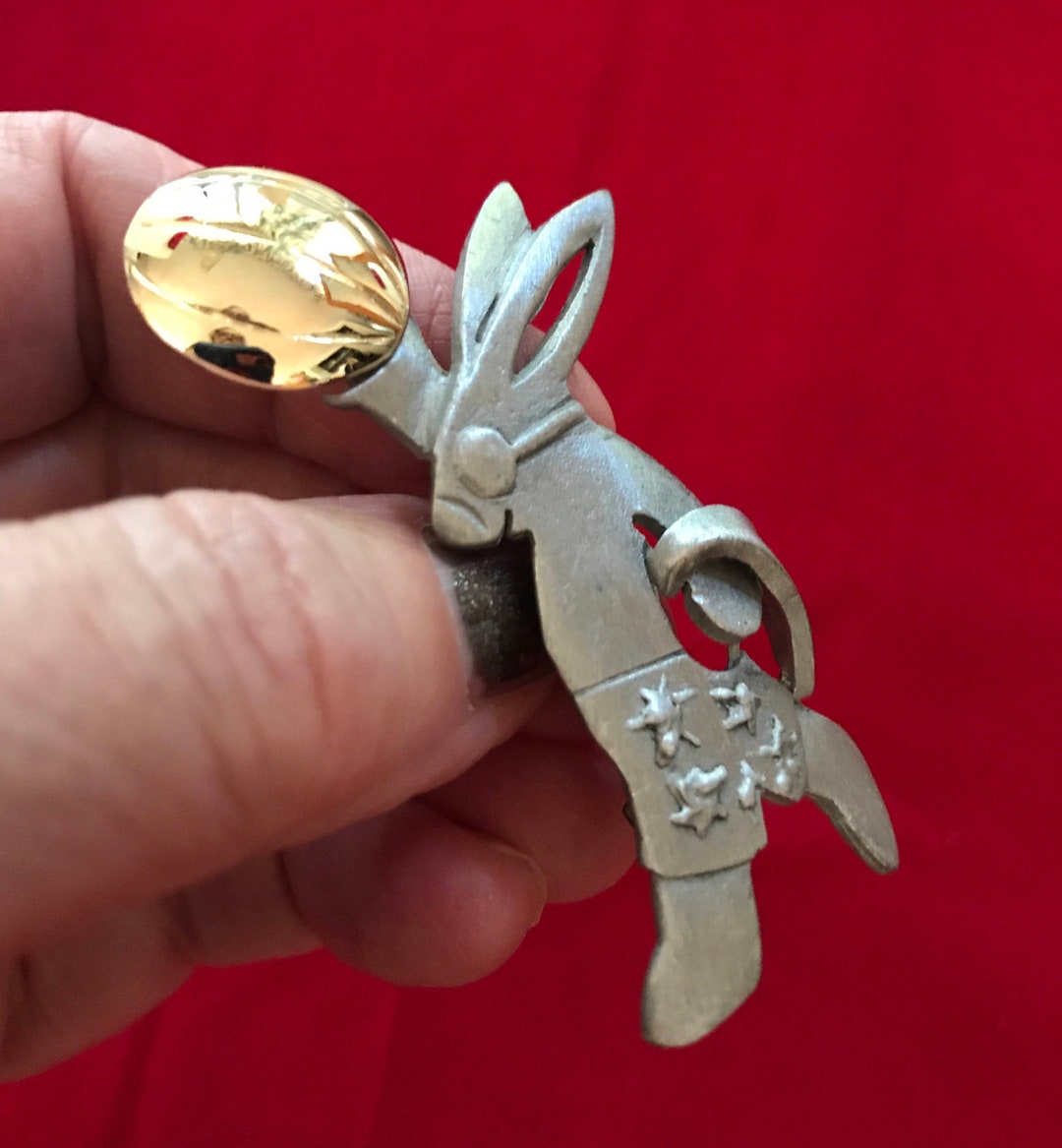 Vintage Ultra Craft Pewter Rabbit Brooch: Two-tone Basketball Bunny Pin ...