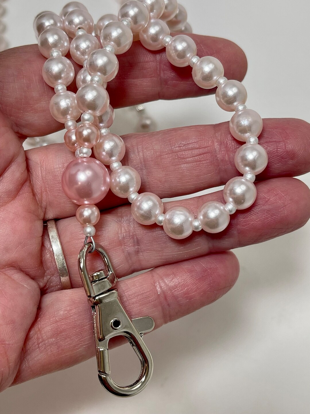 Light Pink Pearl Lanyard for Name Tag. Break Resistant Light Weight ...