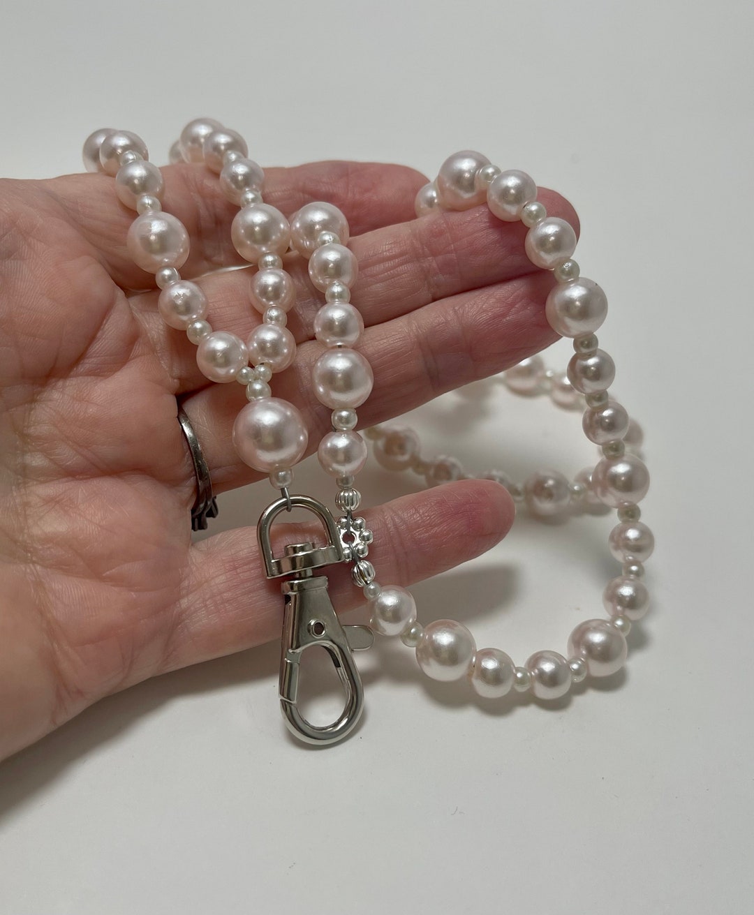 Light Pink Pearl Lanyard for Name Tag. Break Resistant Light Weight ...