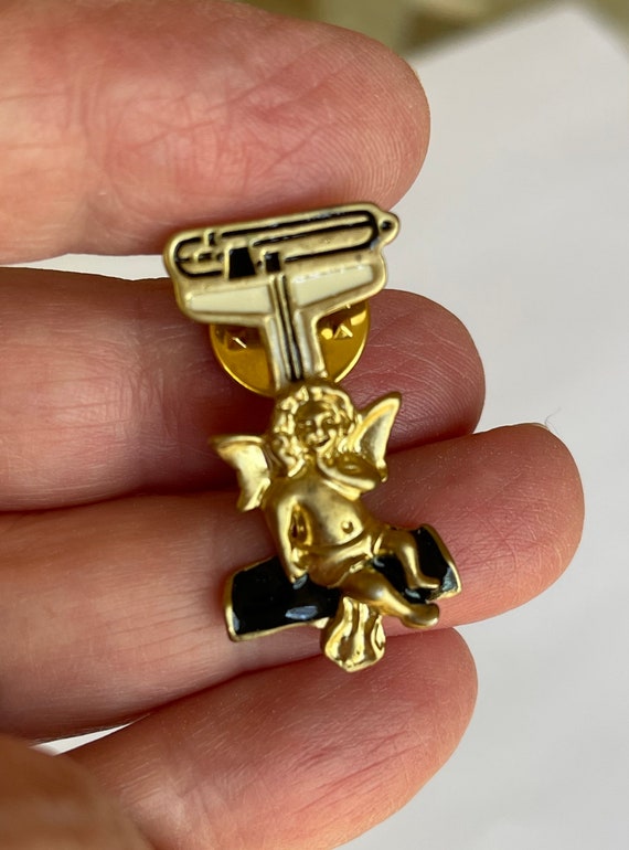 Cherub Angel on Weight Scale Lapel Pin: Whimsical Gift - Gem