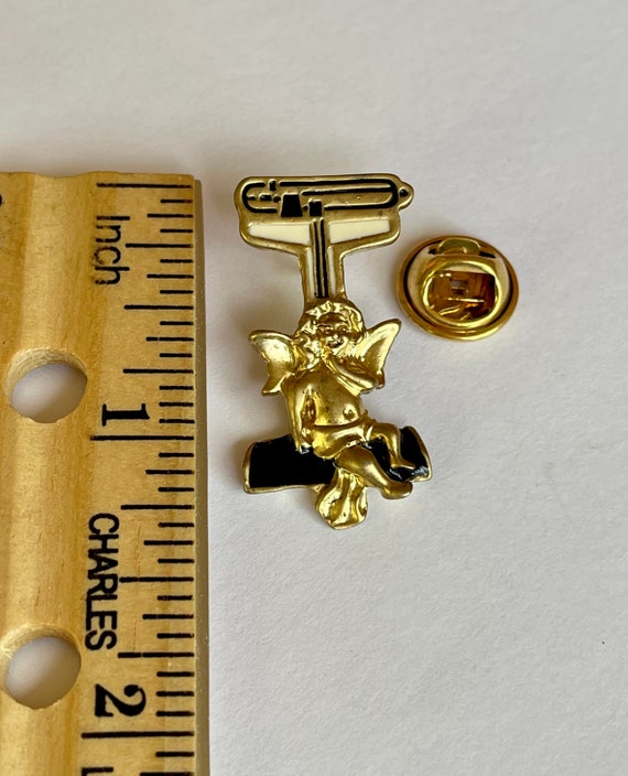 Cherub Angel on Weight Scale Lapel Pin: Whimsical Gift - Gem
