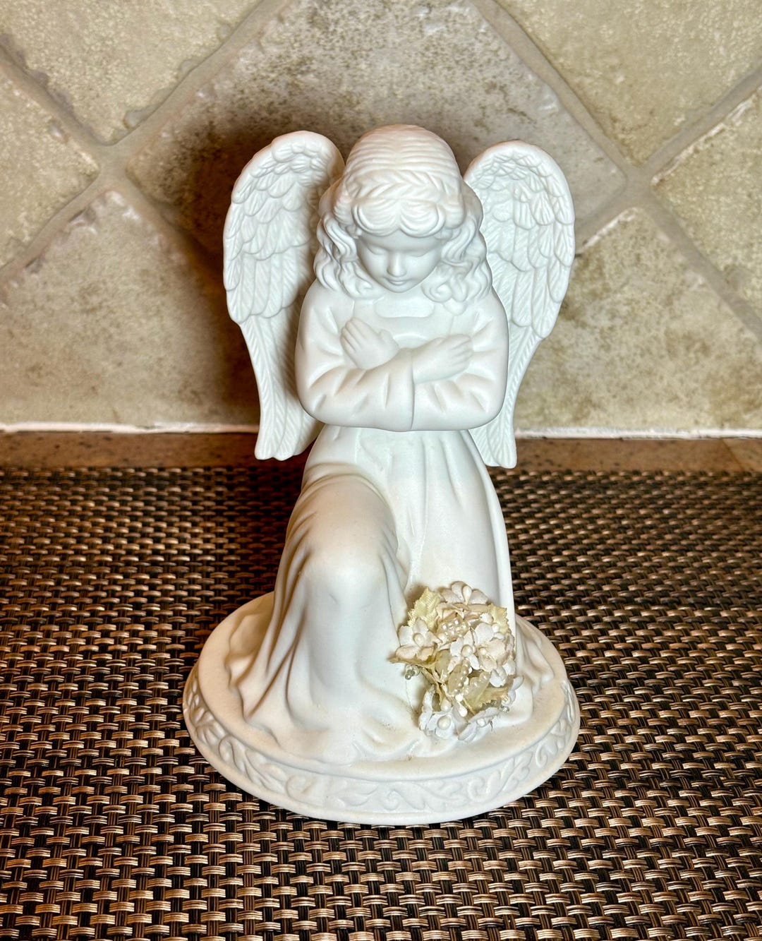 Kneeling Praying Angel Night Light. White Porcelain Bisque Vintage With ...