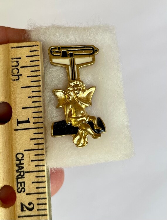 Cherub Angel on Weight Scale Lapel Pin: Whimsical Gift - Gem