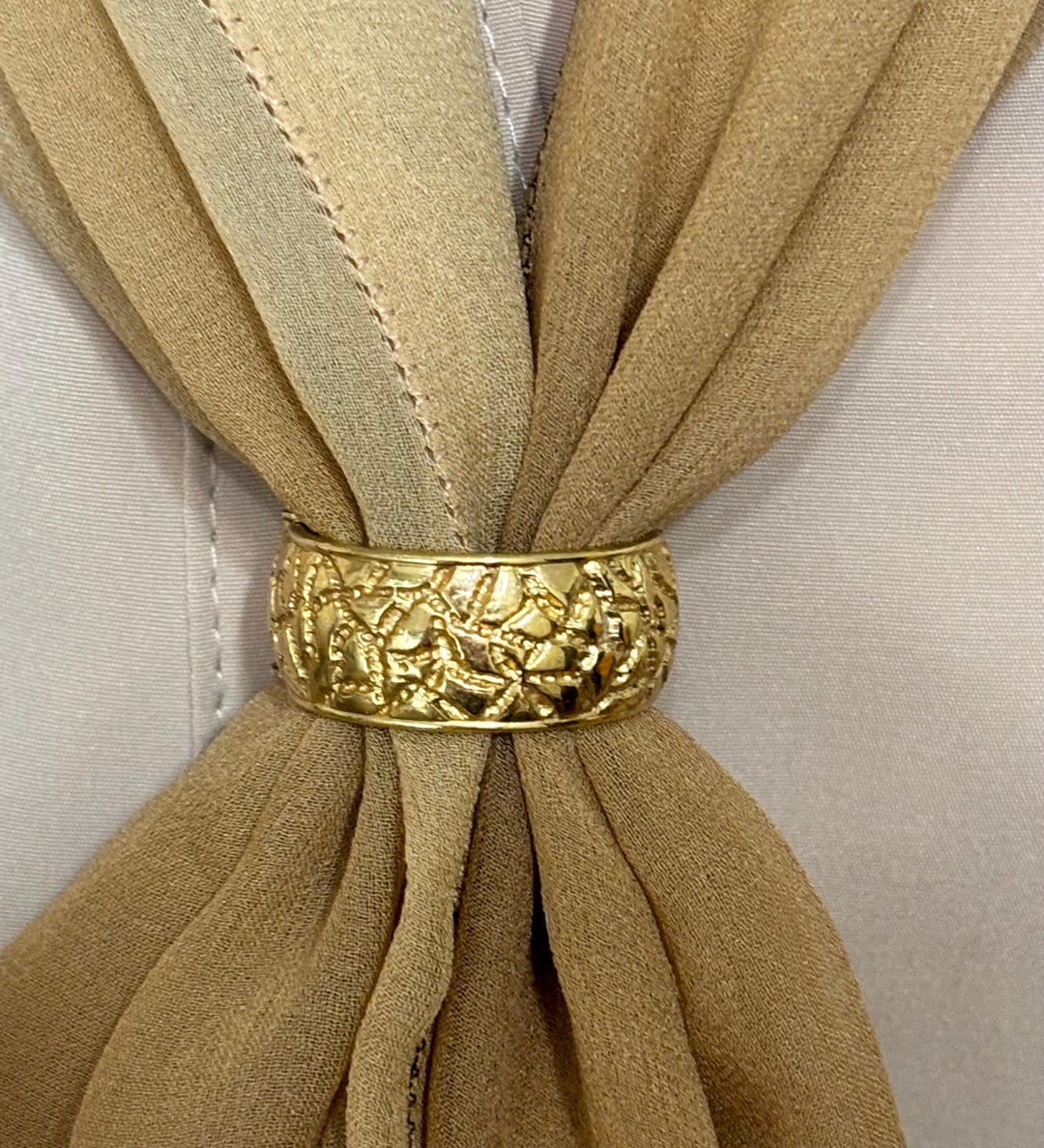 Vintage MONET Scarf Hinged Ring Slide. Triple Gold Plated Nugget Style ...