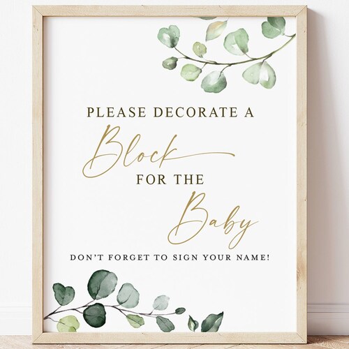 Decorate a Block Baby Shower Sign Printable . Greenery and - Etsy