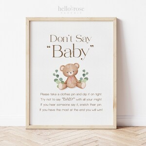 Cartel del juego imprimible No digas bebé osito de peluche. Baby Shower ...