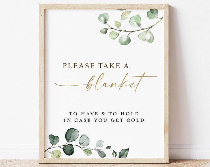 Please Take a Blanket Sign Printable . Greenery and Gold . - Etsy