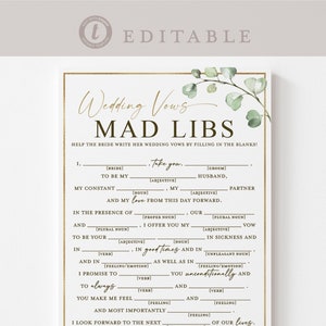 Wedding Vows Mad Libs Game . Personalized Reception Games . - Etsy