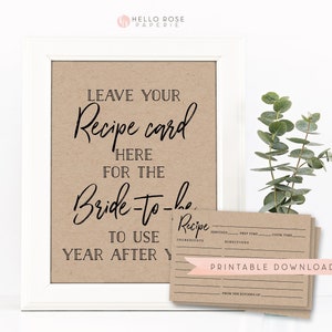 Recipe Card Sign PLUS Recipe Cards. Printable Rustic Wedding Bridal ...