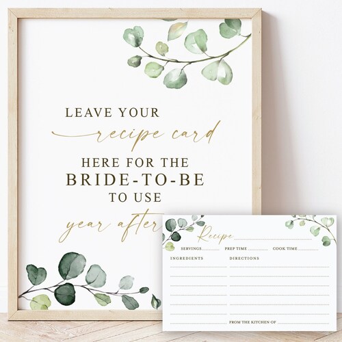 Recipe Cards and Sign Bridal Shower Printable . Leave Your - Etsy