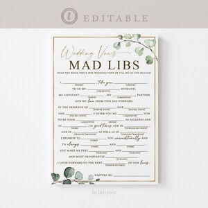 Wedding Vows Mad Libs Game . Personalized Reception Games . - Etsy