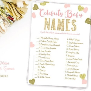 Celebrity Baby Name Shower Game and Answers . Pink and Gold Girl Baby ...
