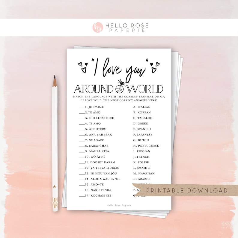 I Love You Around the World Language Game . Printable Bridal - Etsy UK