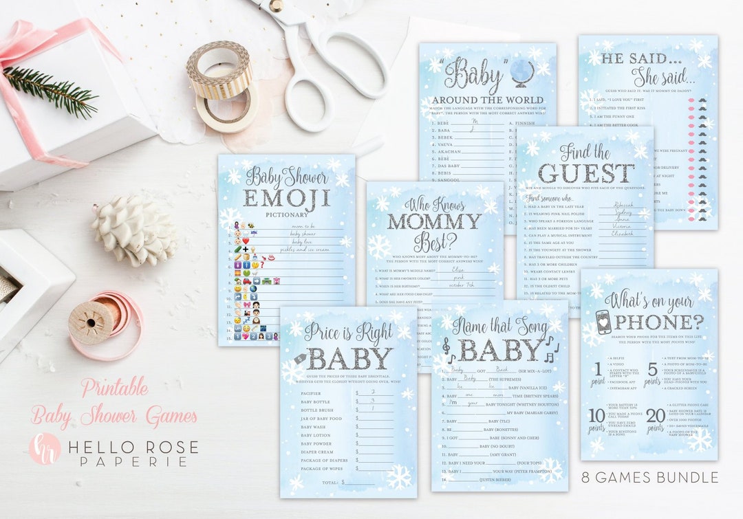 Baby Shower Boy Games Set 8 Games Printable . Blue and Silver Winter ...