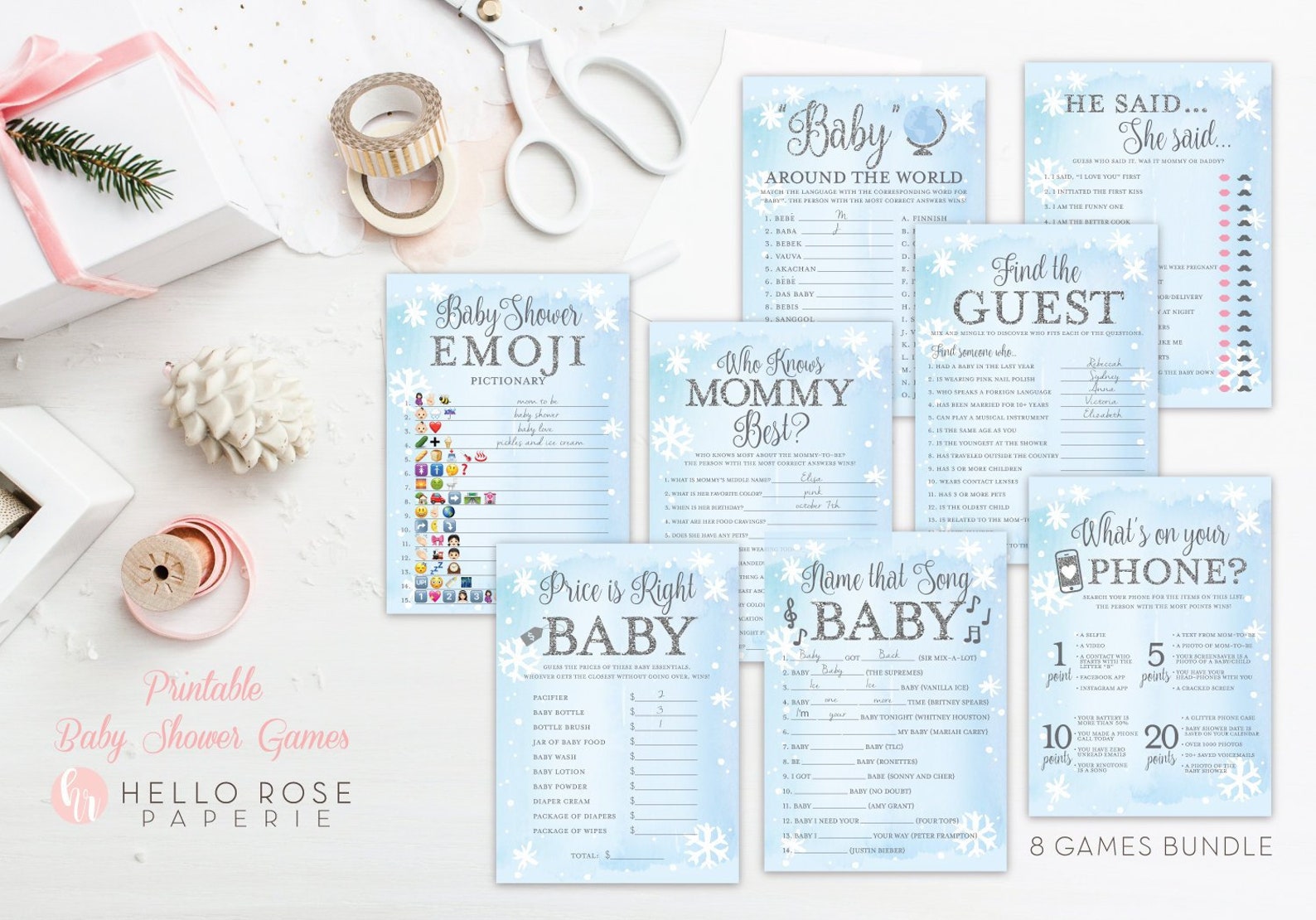 Baby Shower Boy Games Set 8 Games Printable . Blue and Silver | Etsy