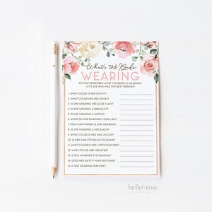 What is the Bride Wearing Floral Bridal Shower Printable Game ...