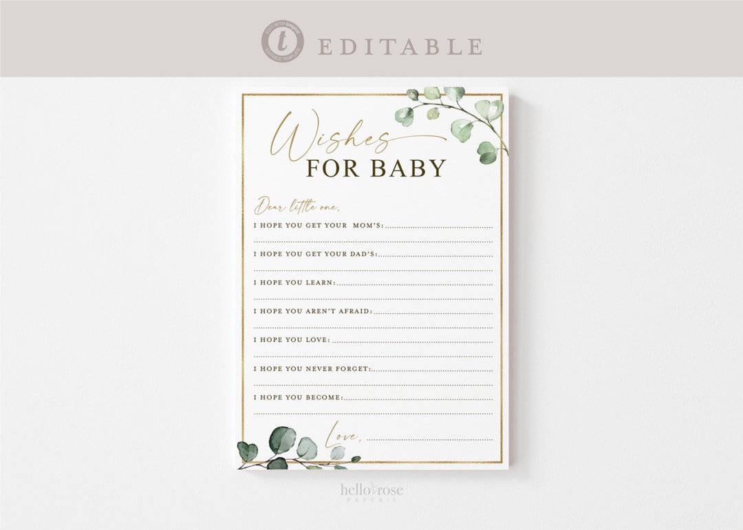 Wishes For Baby Personalized Printable Game Gender Neutral Greenery wishes-for-baby-personalized-printable-game-gender-neutral-greenery