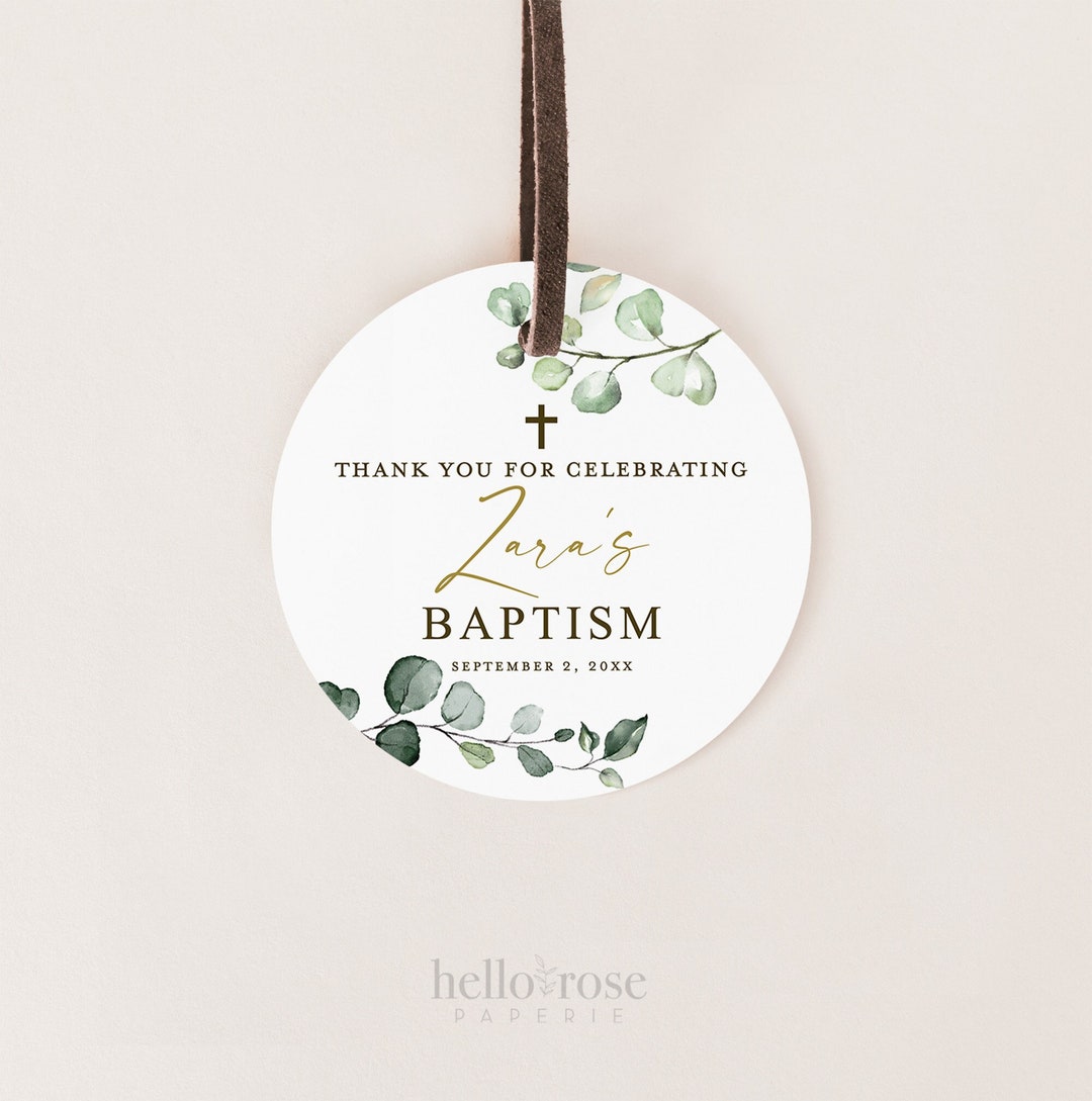 Baptism Thank You Favor Tags Template . Christening Communion Greenery ...