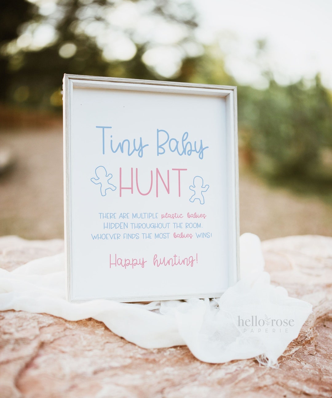 Tiny Baby Hunt Gender Reveal Game Sign . Baby Shower Girl and Boy Twins ...