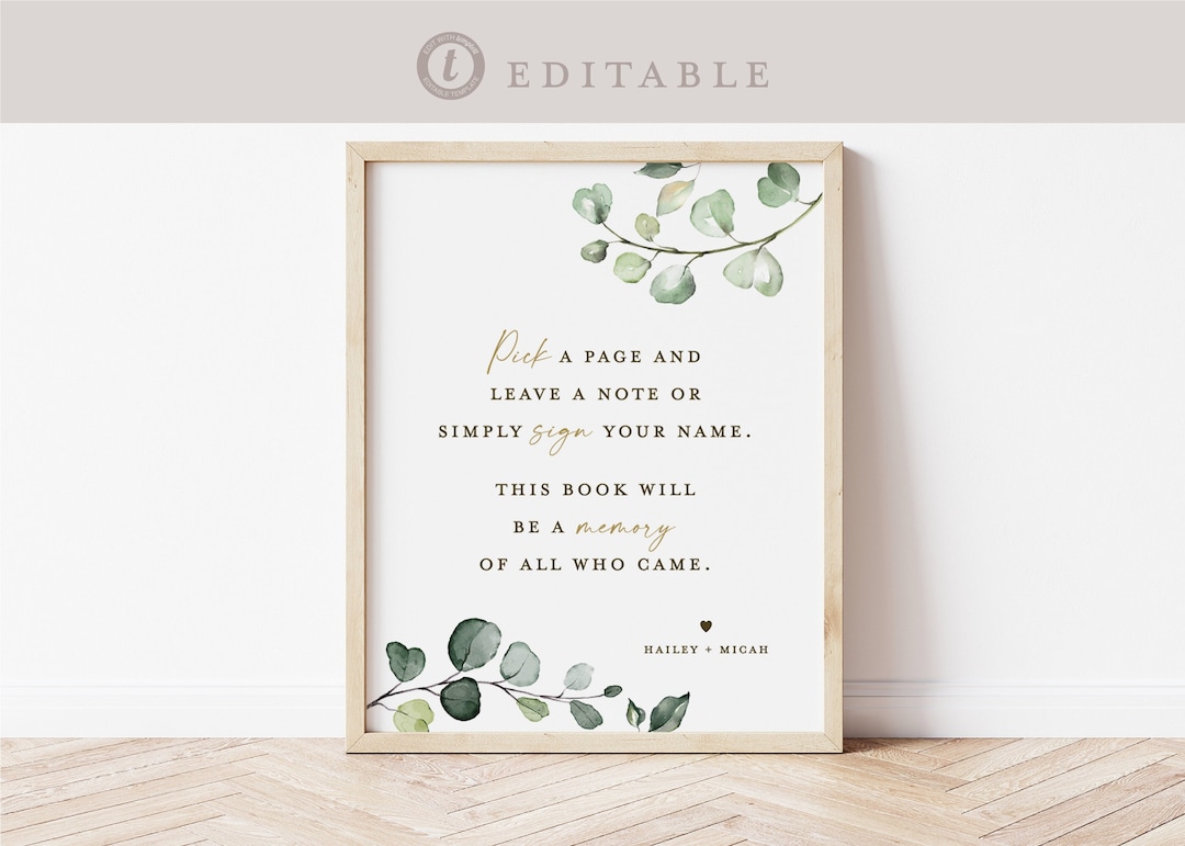 Pick a Page and Leave a Note Memory Guestbook Sign Printable Template ...