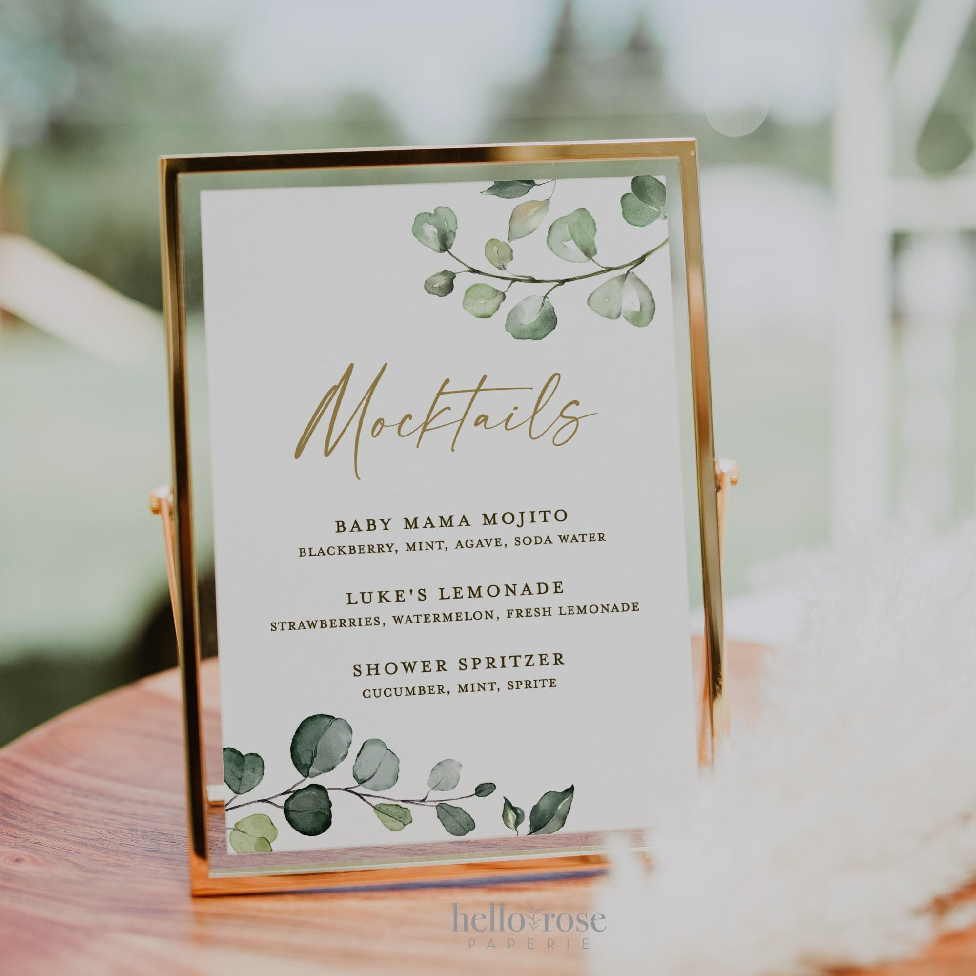 Mocktails Bar Sign . Greenery + Gold . Wedding Engagement Bridal Baby ...