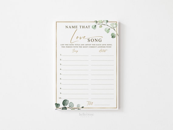 Name That Love Song Bridal Shower Game . Love Tunes . Greenery | Etsy