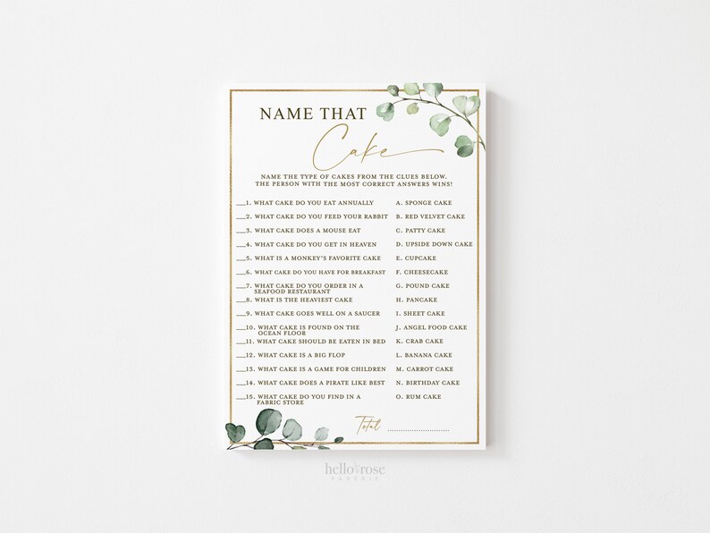 Name That Cake Printable Bridal Shower Wedding Game . Cake Trivia Quiz ...