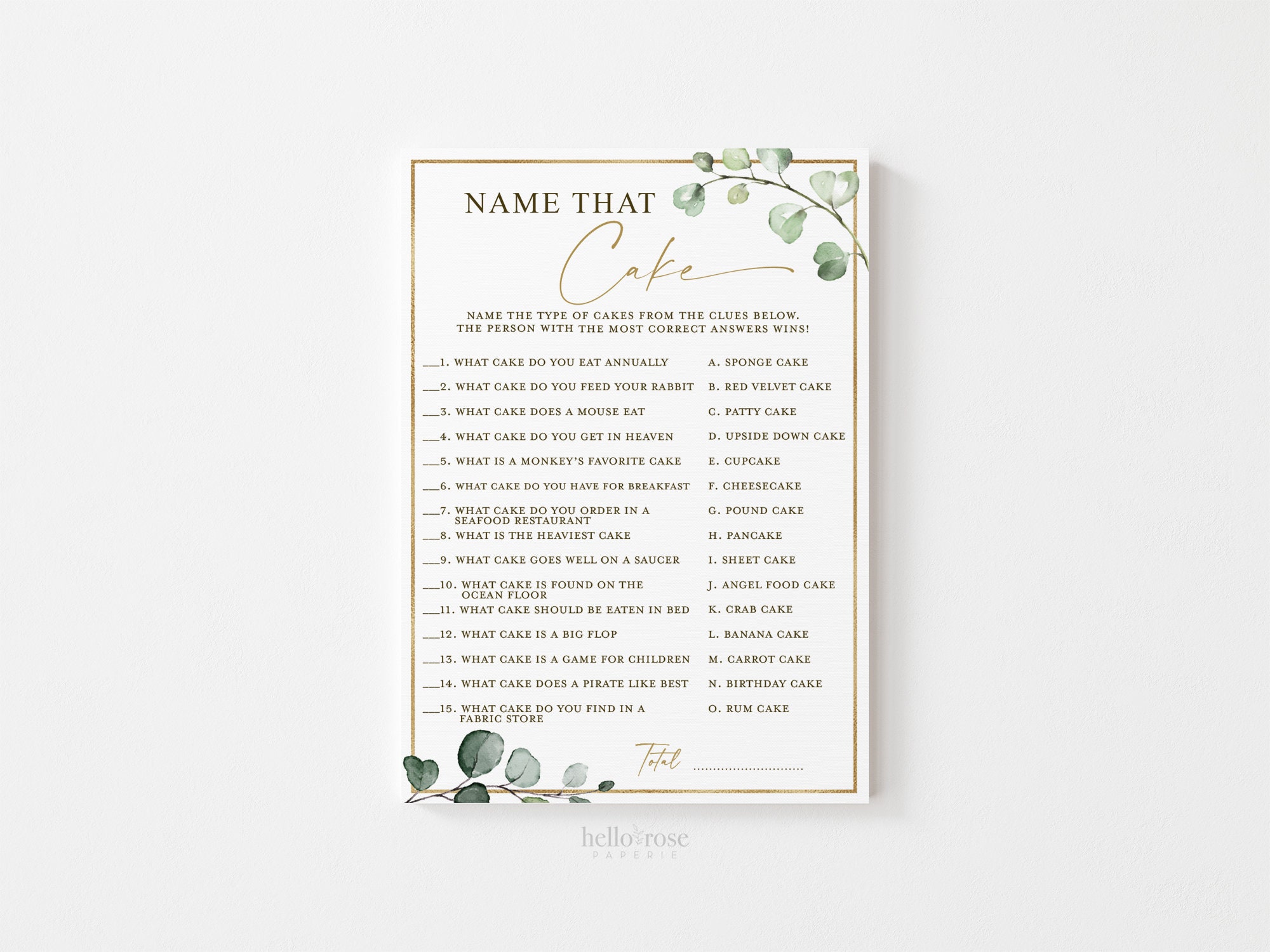 Name That Cake Printable Bridal Shower Wedding Game . Cake Trivia Quiz ...