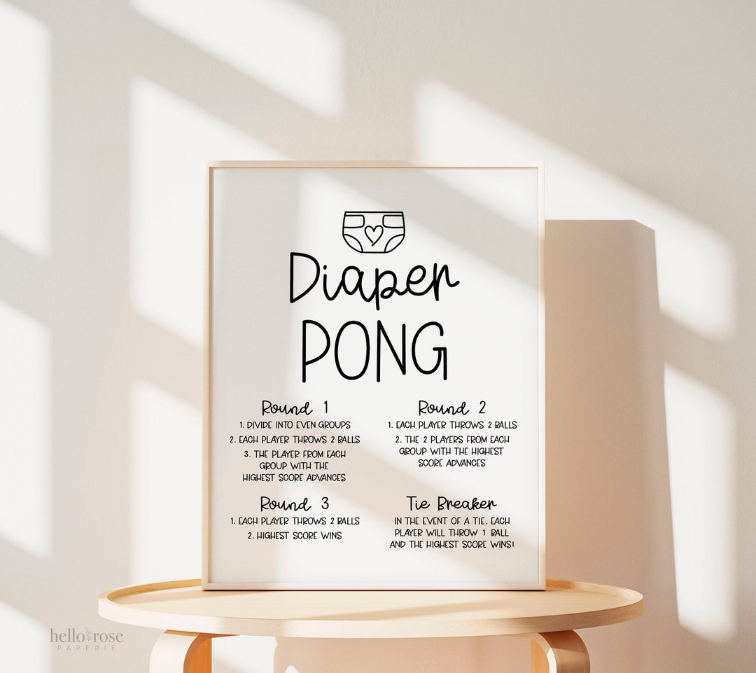 Diaper Pong Baby Shower Game Table Sign . Boy Girl Neutral . Rustic ...