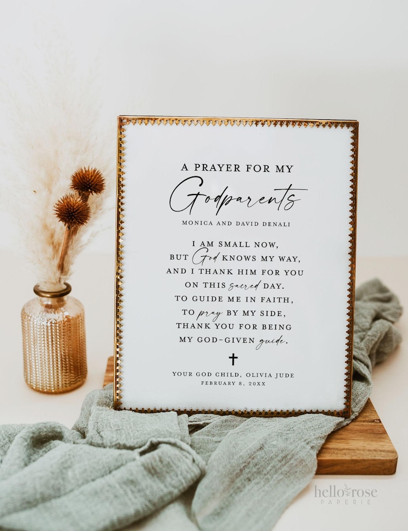 PRINTED + SHIPPED A Prayer for Godparents Baptism Sign, Boy Girl ...