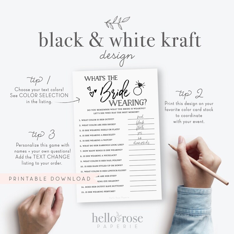 What is the Bride Wearing and Printable Bridal Shower Memory Game . Fun ...