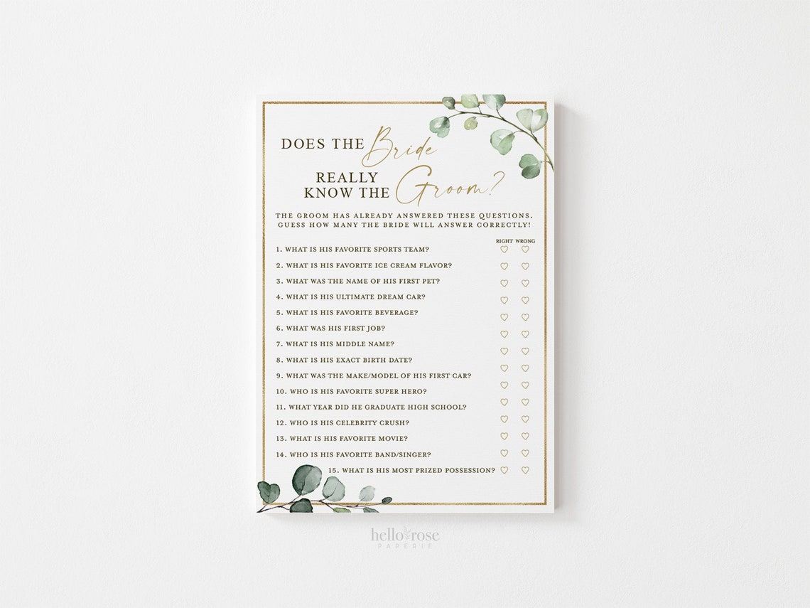 Does the Bride Really Know the Groom Bridal Shower Printable - Etsy
