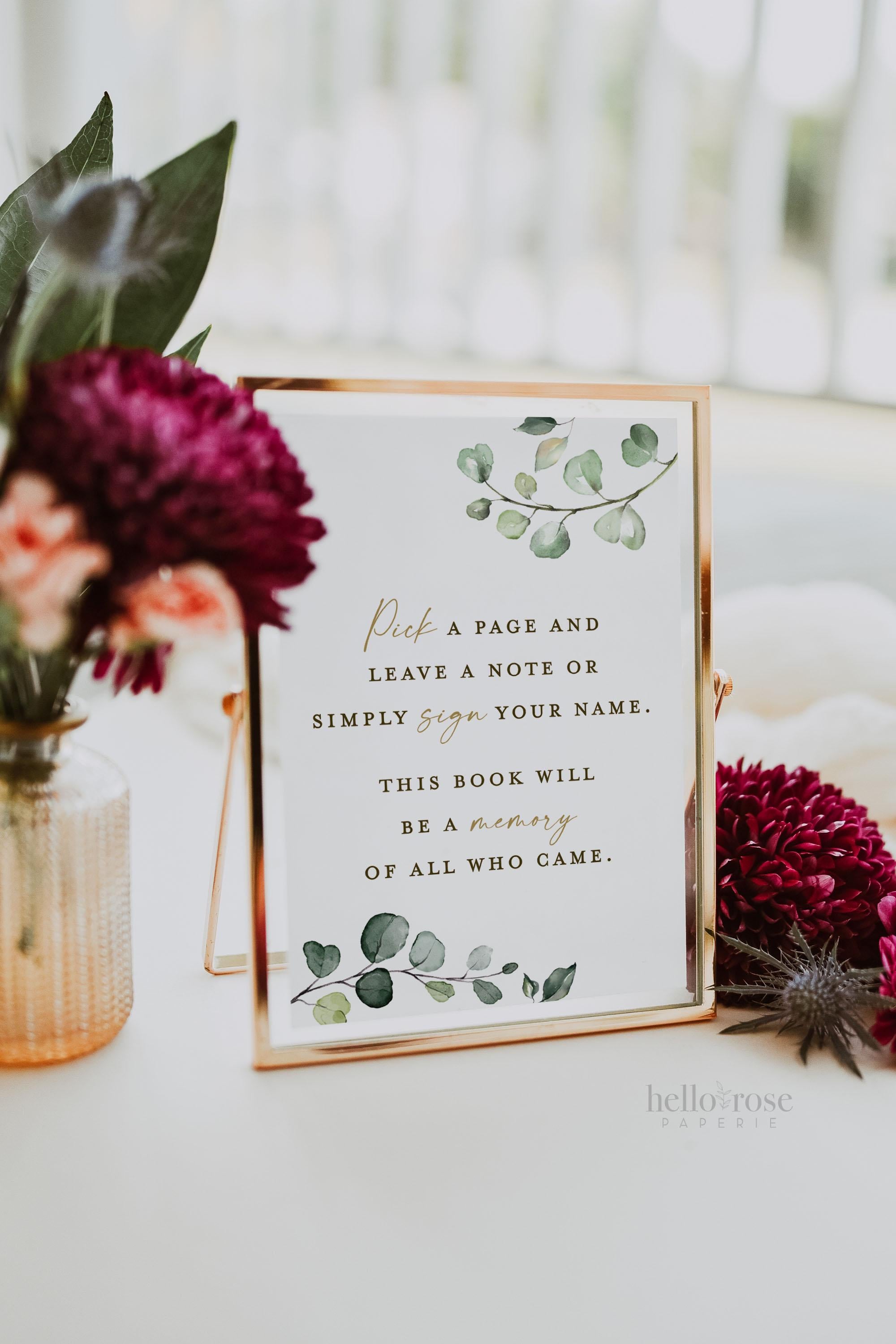Pick a Page and Leave a Note Memory Guestbook Sign PRINTABLE . Greenery ...