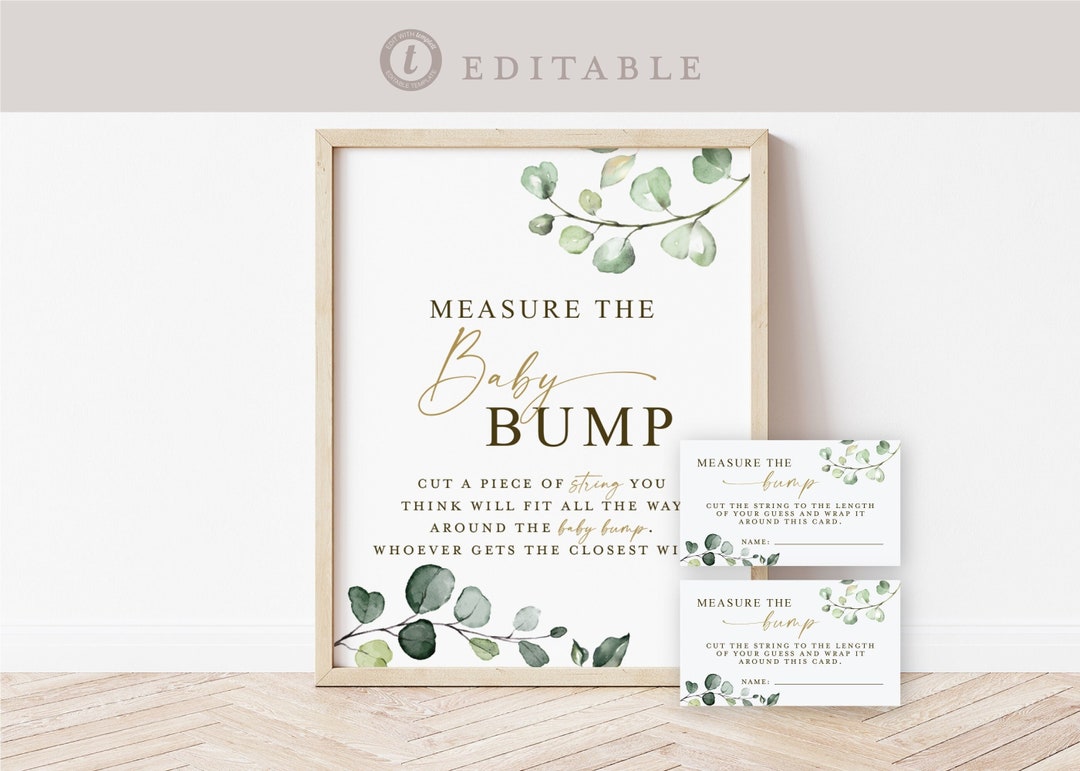 Measure the Baby Bump Baby Shower Game Sign + Cards . Boy Girl Neutral ...