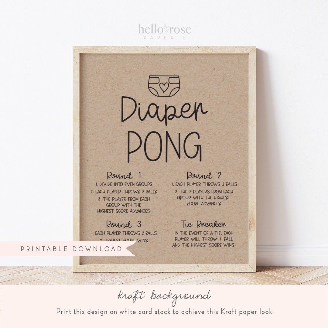 Diaper Pong Baby Shower Game Table Sign . Boy Girl Neutral . Rustic ...